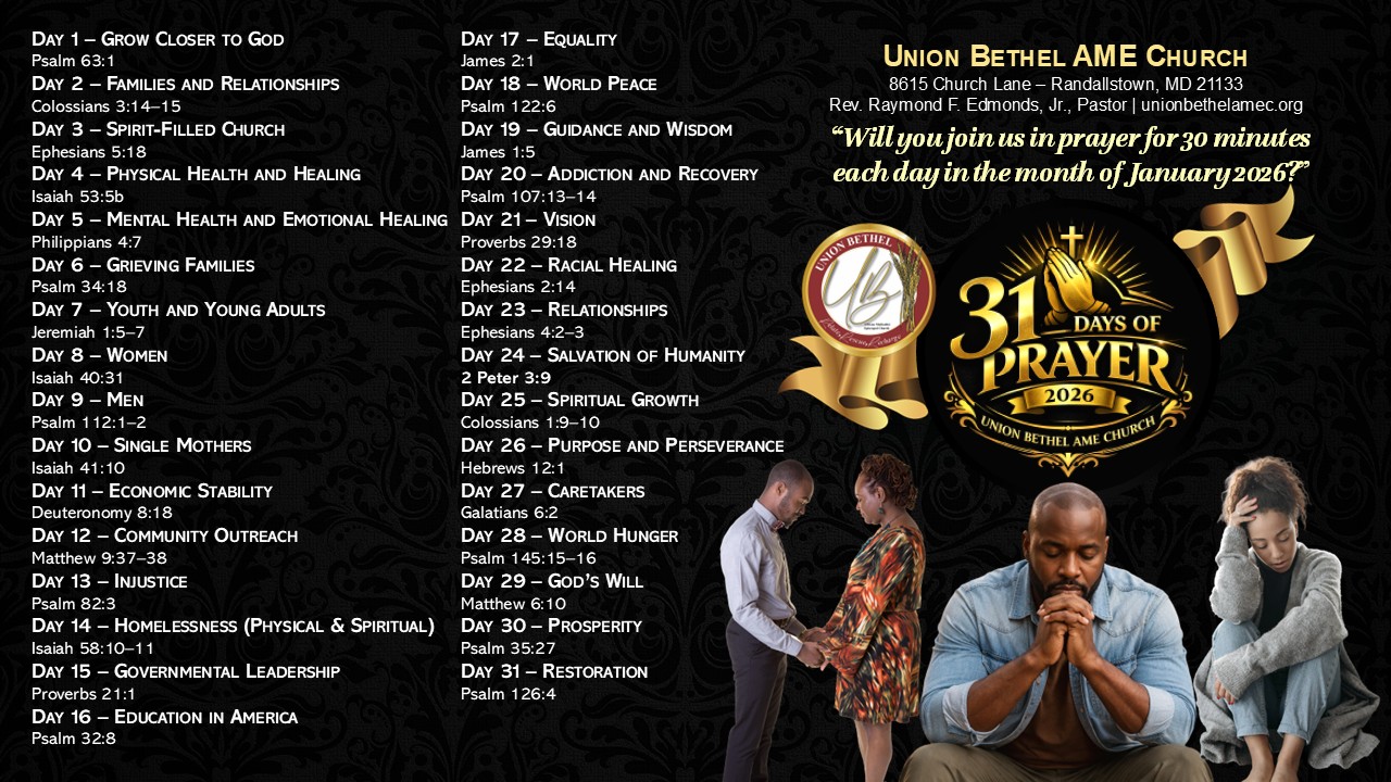 Thirty-One Days of Prayer for January, 2026 – Union Bethel AME